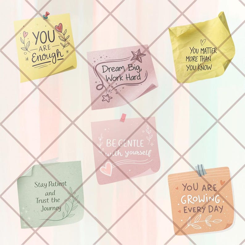 30 Positive Self-affirmation Sticky Notes Clipart | Digital PNG | Cute ...