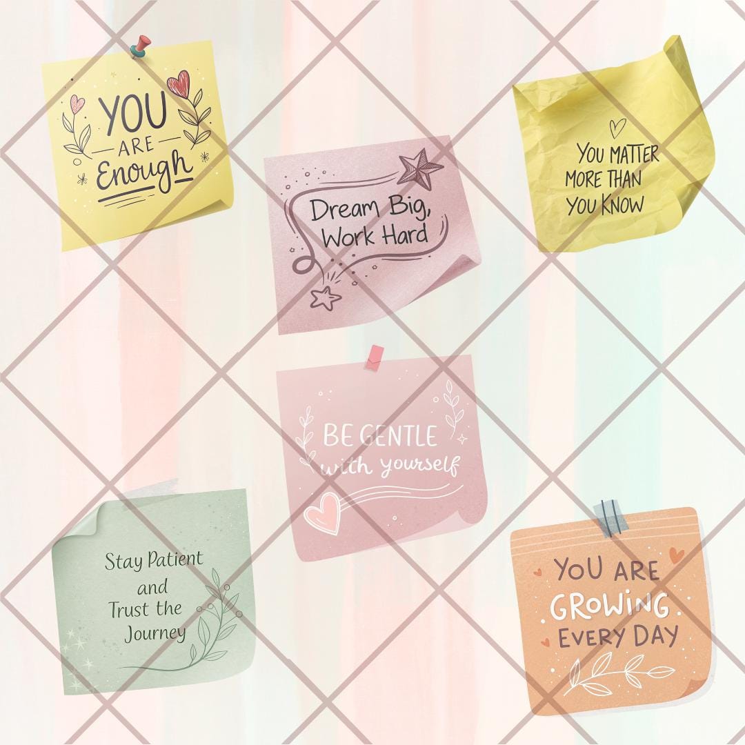 30 Positive Self-affirmation Sticky Notes Clipart | Digital PNG | Cute ...