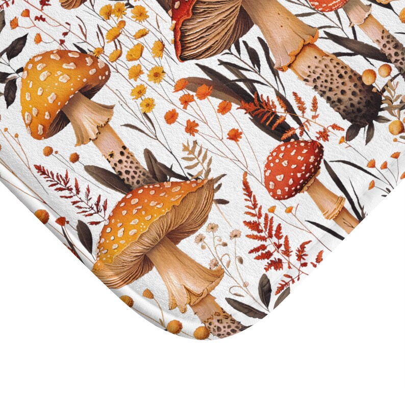 Mushroom Bath Mat Cottagecore Decor Boho Shower Mat Botanical Rug Fairy ...