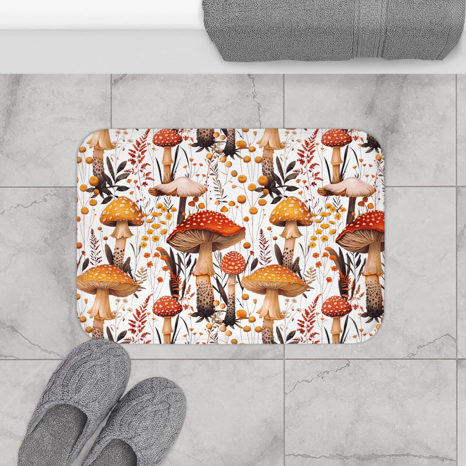 Mushroom Bath Mat Cottagecore Decor Boho Shower Mat Botanical Rug Fairy ...