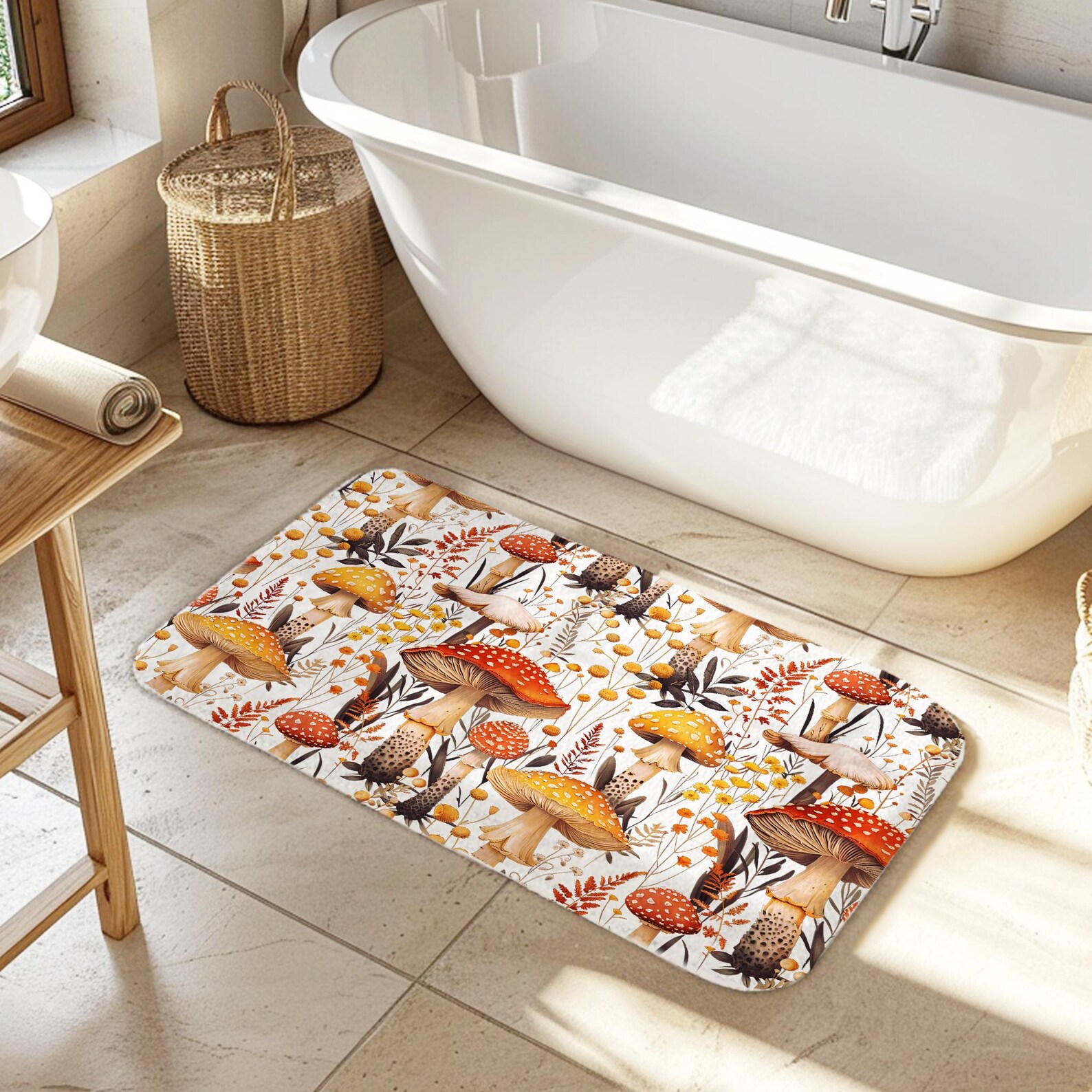 Mushroom Bath Mat Cottagecore Decor Boho Shower Mat Botanical Rug Fairy ...