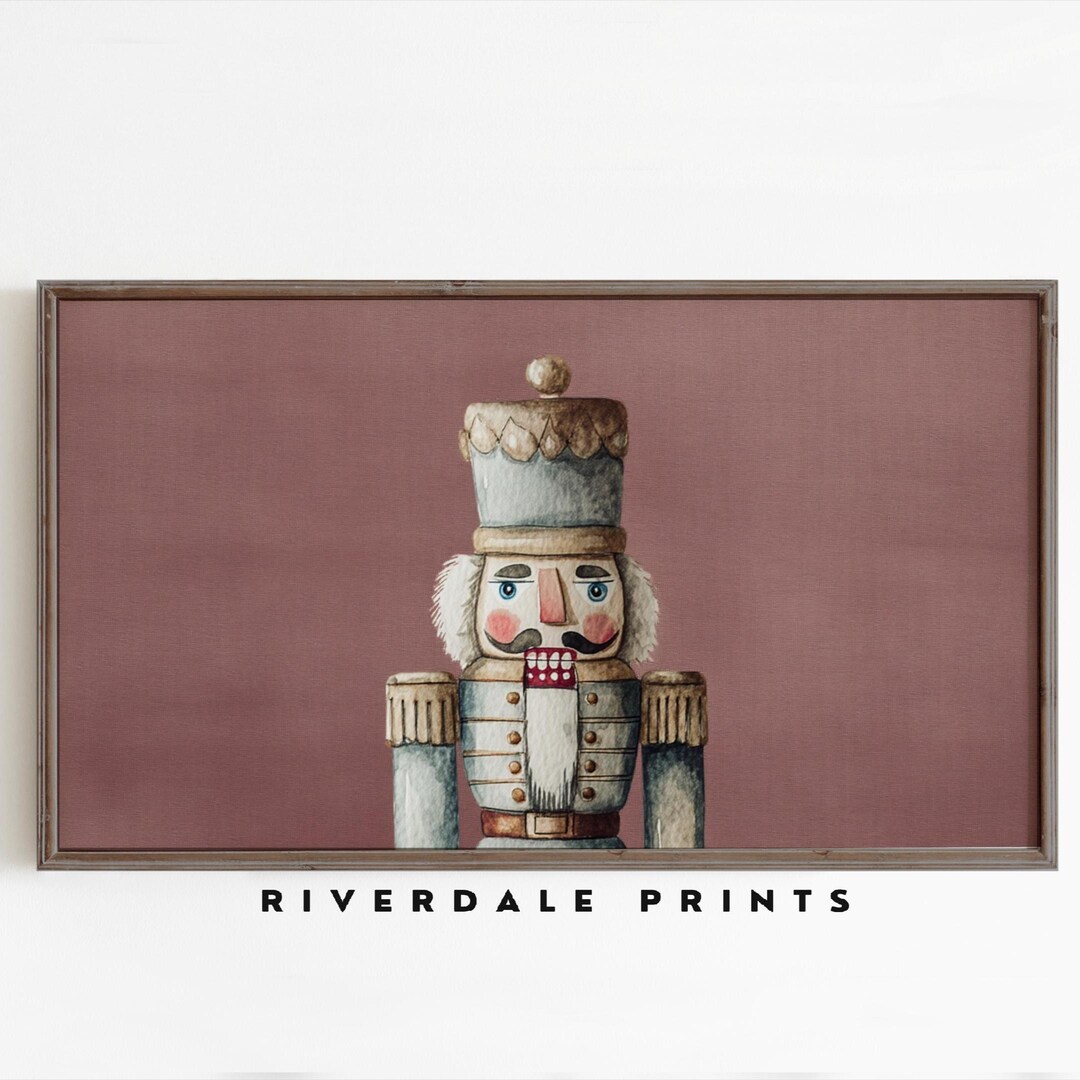 Vintage Burgundy Nutcracker TV Frame Art | Classic Christmas Watercolor ...