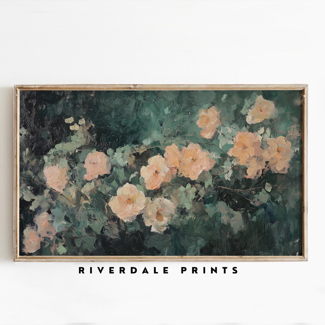 Samsung Flower TV Frame Art, Antique Peachy Green Wildflower ...