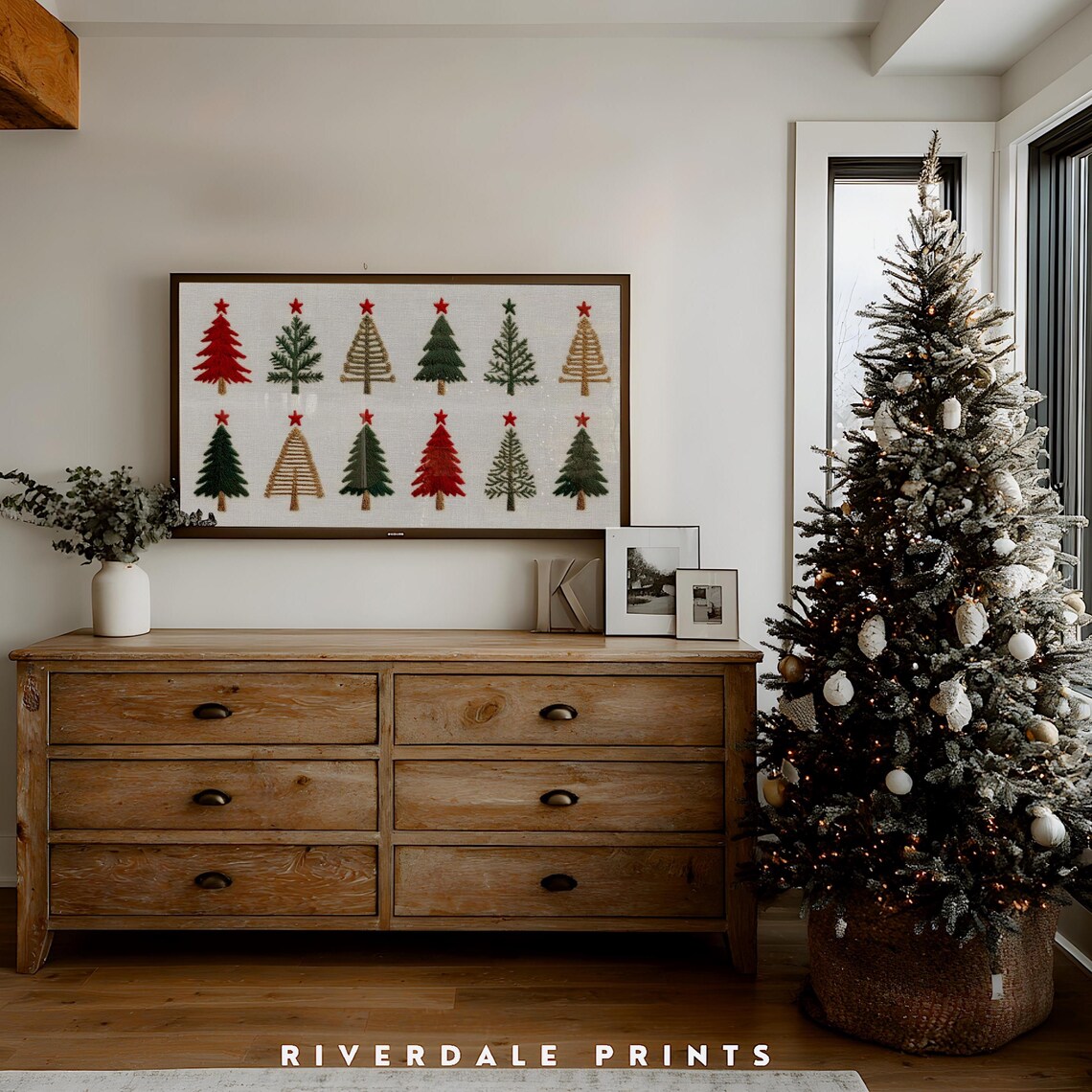 Cottagecore Christmas Trees Frame TV Art | Embroidered Holiday Display ...