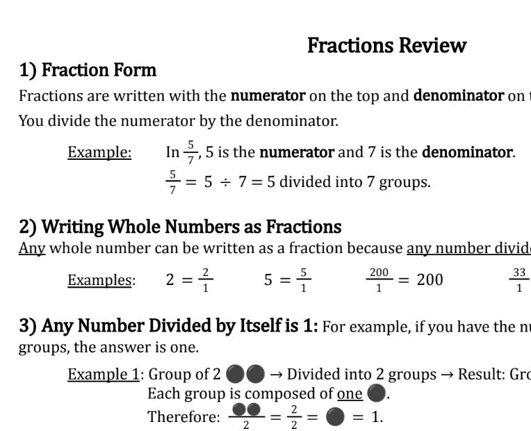 Fractions Review Sheet - Etsy