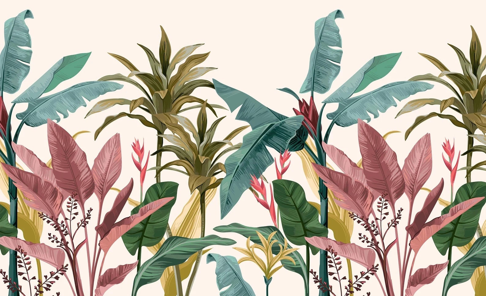 A Tropical Forest. Tropical Plants. Vinyl Wallpapers. Vintage Wall ...