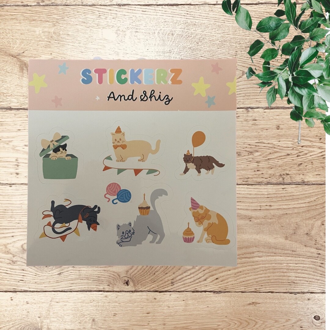Cute Cat Sticker Pack Vinyl Stickers Celebration Stickers Gift Wrapping ...