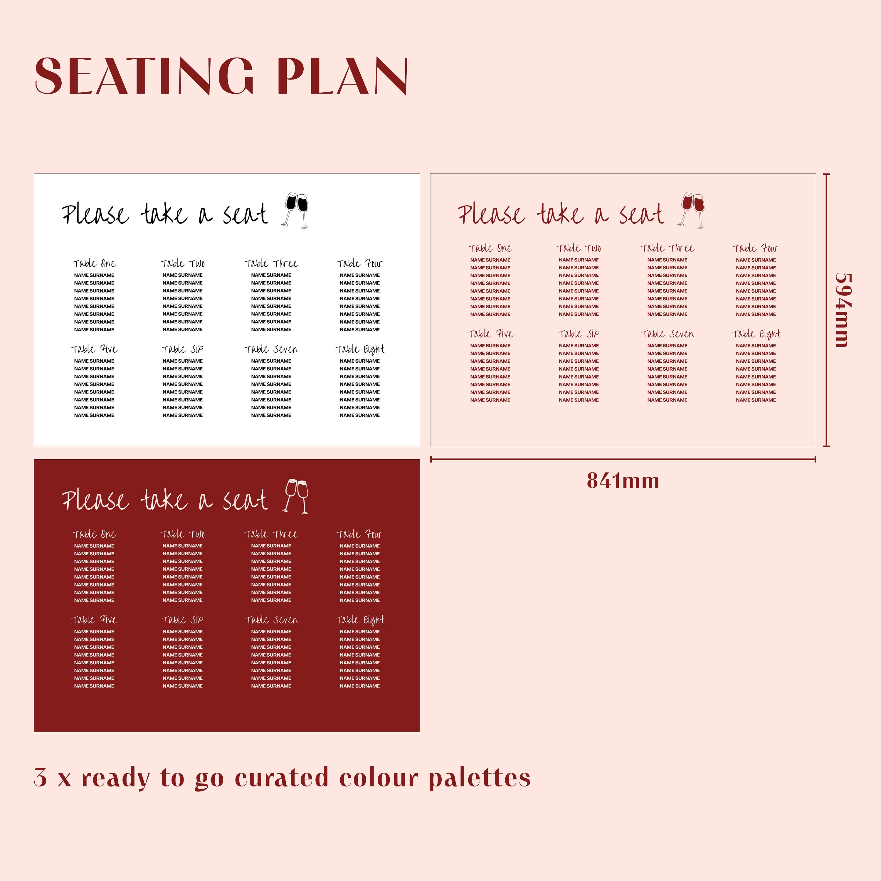 Wine Country Wedding Seating Plan: Editable Canva Template (digital ...