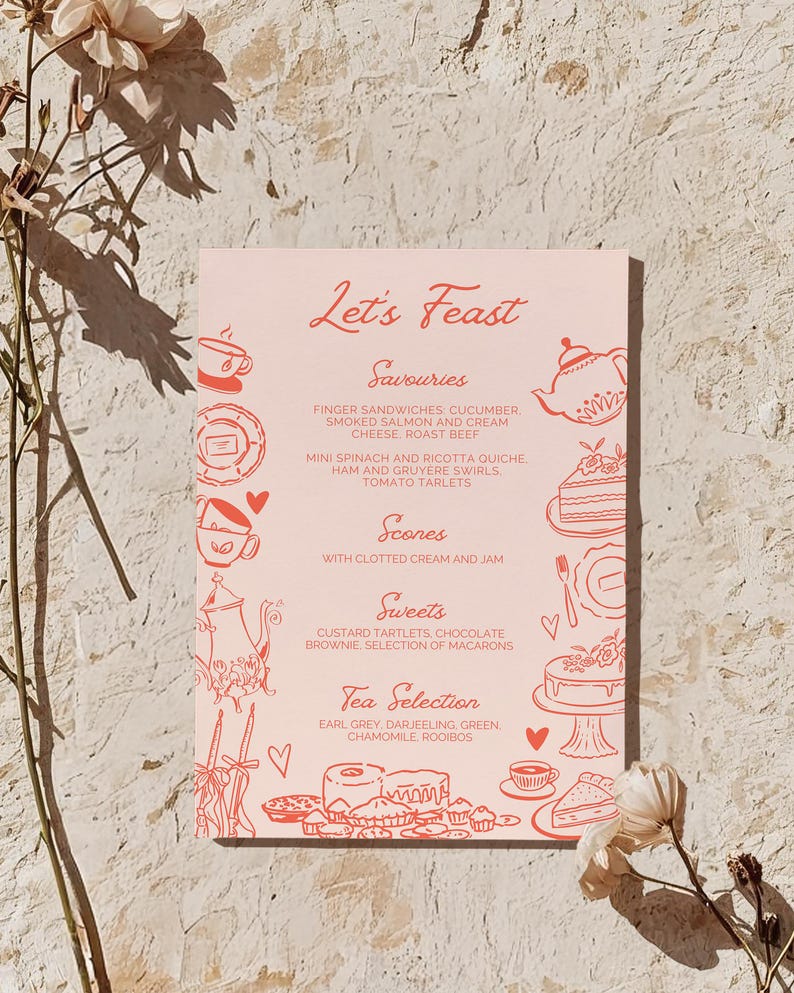 Editable High Tea Menu Template Hand Drawn Whimsical Style (edit in ...
