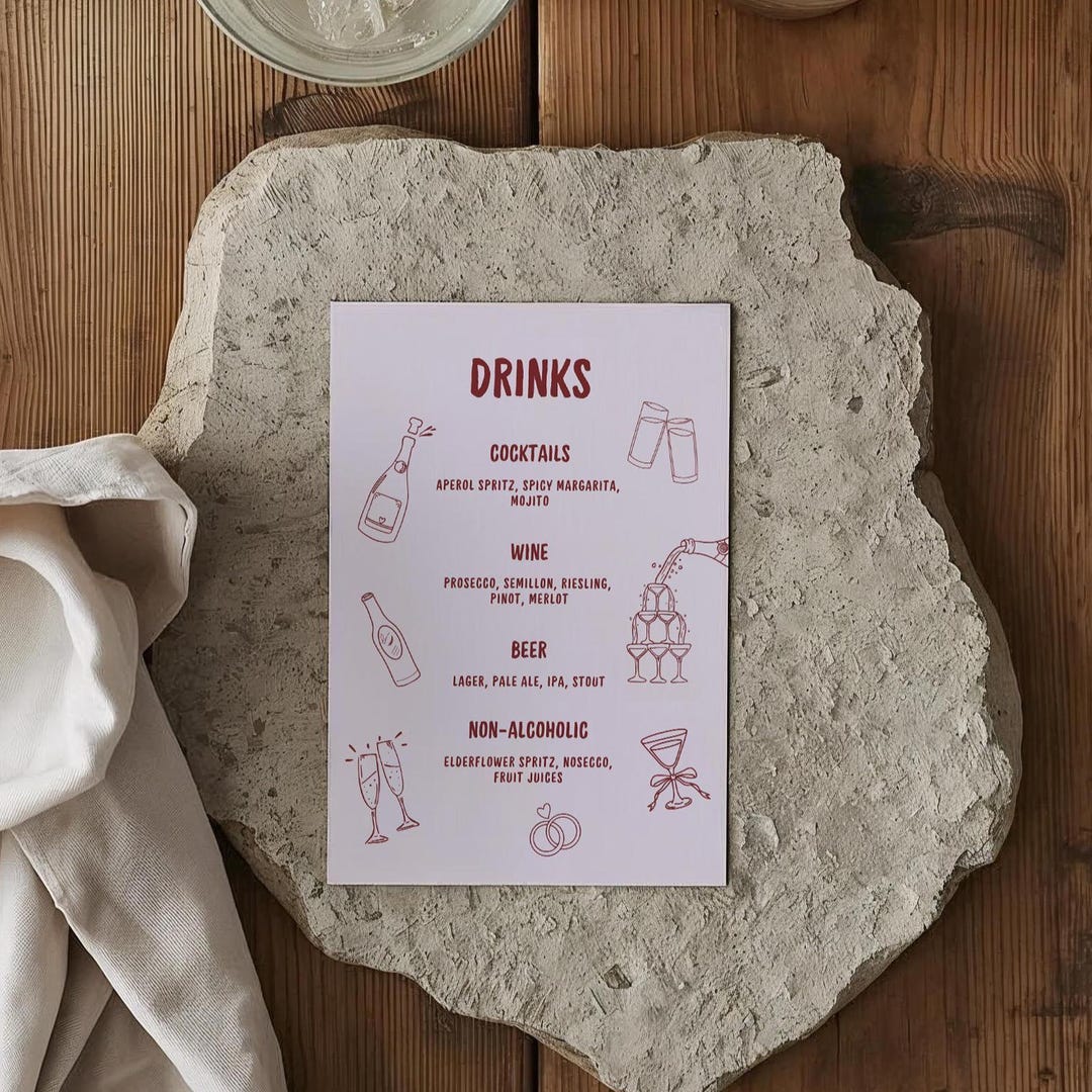 Modern Hand Drawn Drinks Menu Template - Editable Canva (A5) - Etsy
