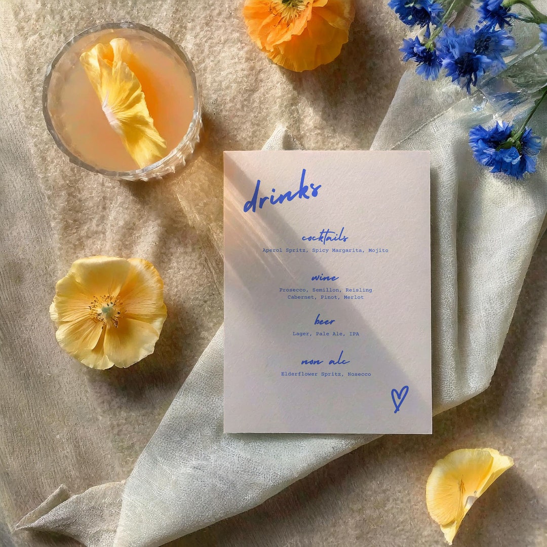 Editable Drinks Menu Template: off White & Blue Design (A5 Digital ...