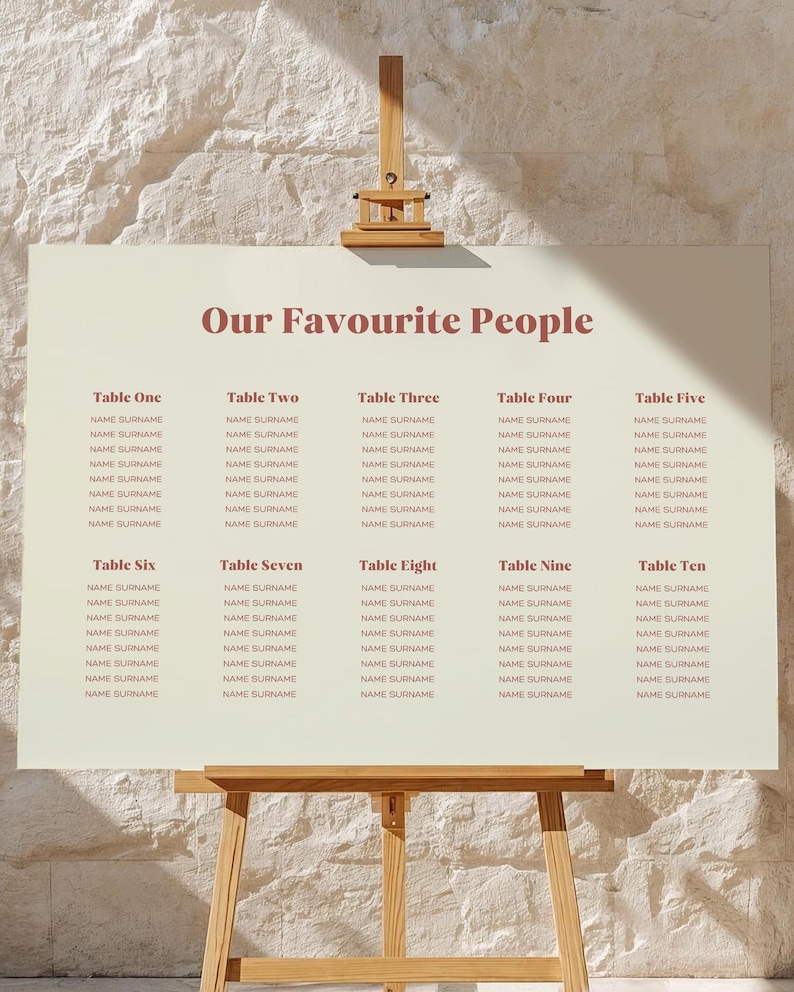 Modern Serif Font Wedding Seating Plan: Editable Canva Template ...