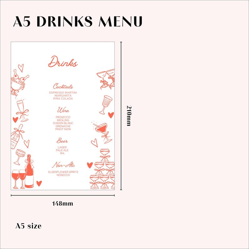 Editable Drinks Menu Template in Hand Drawn Whimsical Style (edit in ...