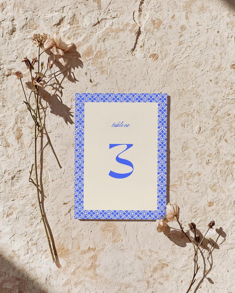 Editable Wedding Table Number Template in Modern Mediterranean Design ...