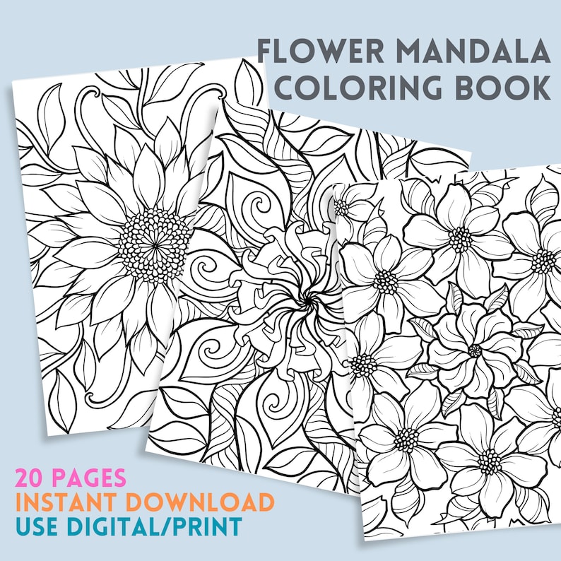 Flower Mandala Coloring Book | Coloring Page | Coloring Book | Digital ...