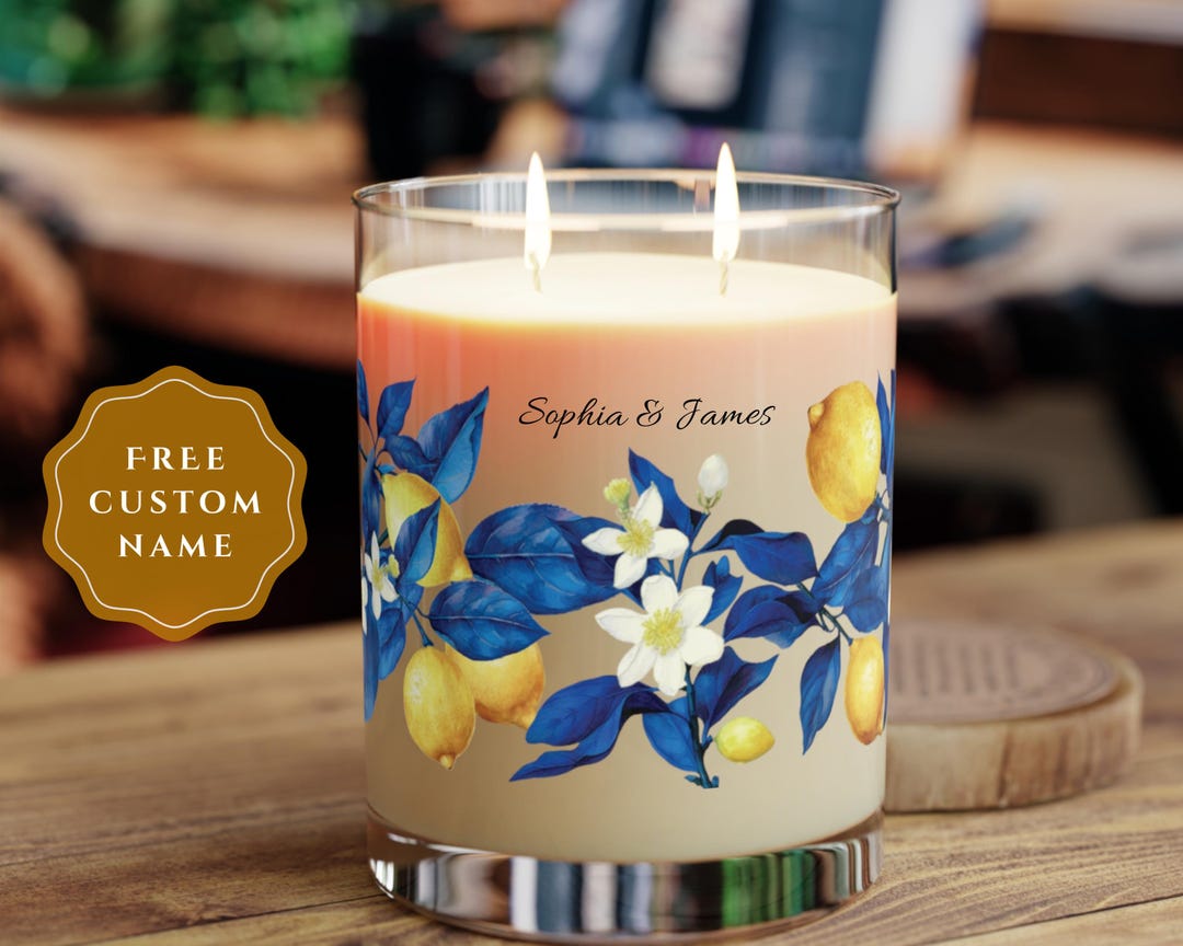 Mediterranean Azuria Personalized Soy Candle - 11oz Glass, Free Name ...