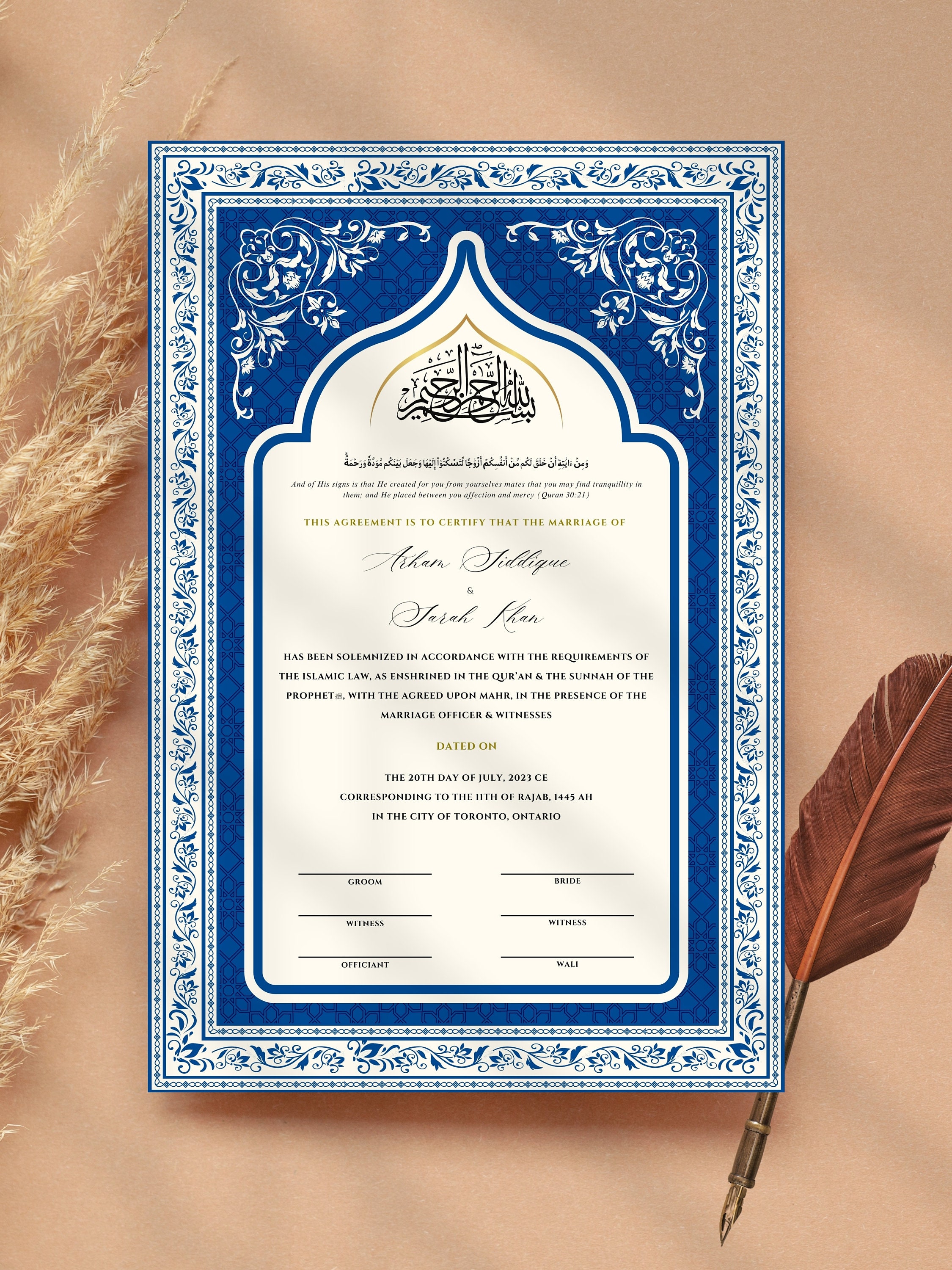Nikkah Certificate | Islamic Marriage Contract Nikkahnama | Katb Kitab ...