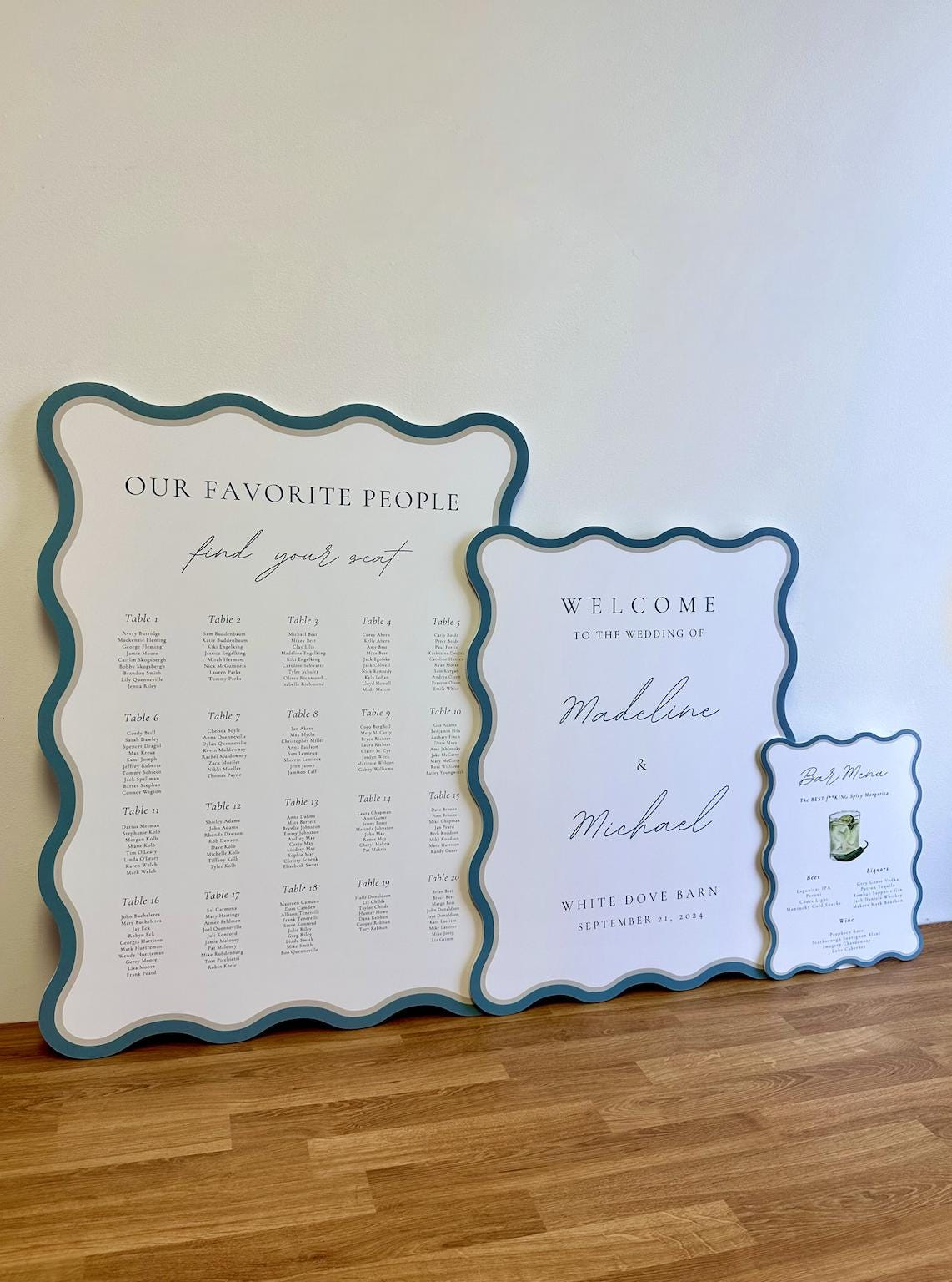 Wavy Welcome Sign, Seating Chart & Bar Menu Bundle | Chic Minimal Arch ...