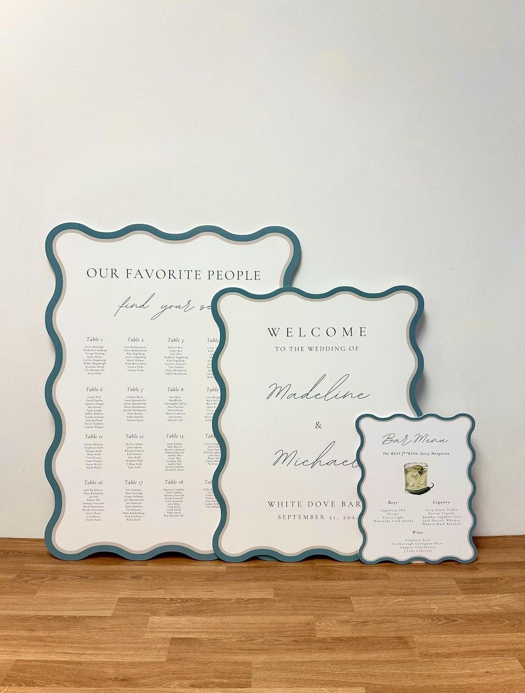 Wavy Welcome Sign, Seating Chart & Bar Menu Bundle | Chic Minimal Arch ...