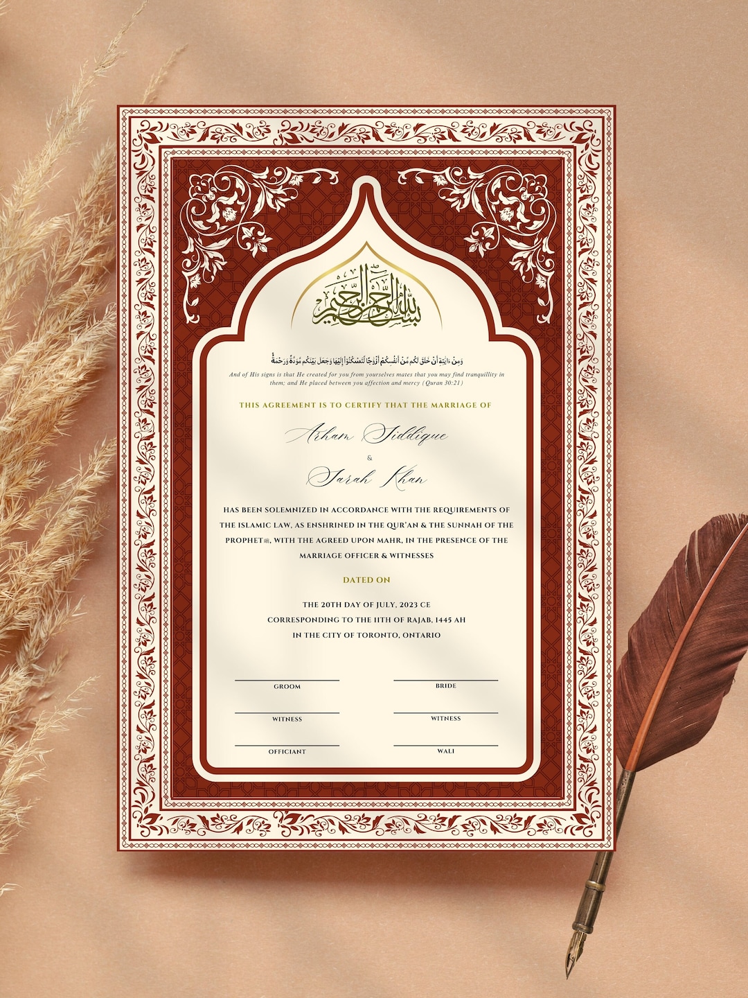 Nikkah Certificate | Islamic Marriage Contract Nikkahnama | Katb Kitab ...