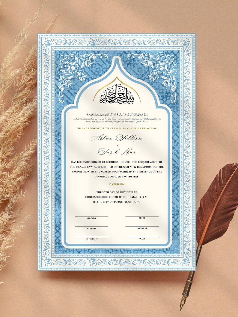 Nikkah Certificate | Islamic Marriage Contract Nikkahnama | Katb Kitab ...