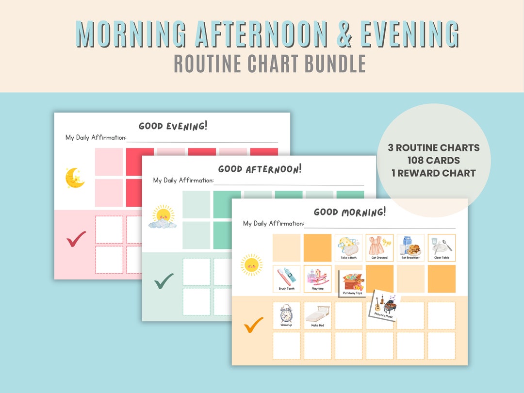 Morning, Afternoon, Evening Routine Chart Bundle, Kids Reward Chart ...