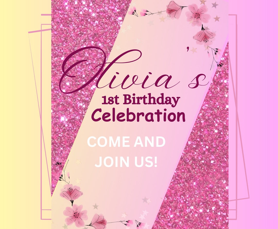 Editable Pink Birthday Template for Kids, Downloadable Template, Simple ...