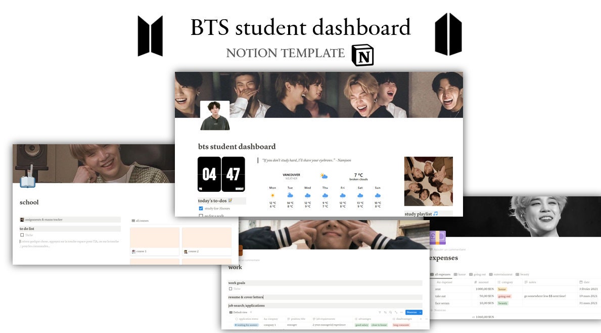 BTS Student Dashboard Notion Template - Etsy