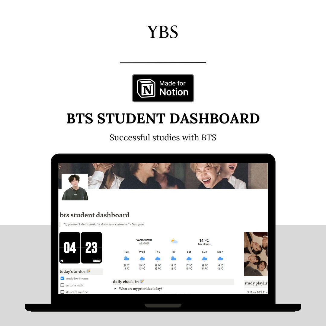 BTS Student Dashboard Notion Template - Etsy