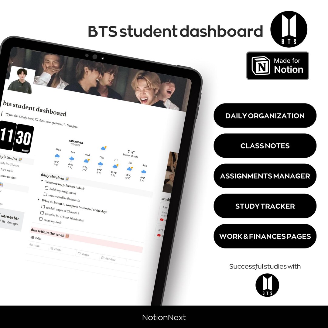 BTS Student Dashboard - Notion Template - Etsy