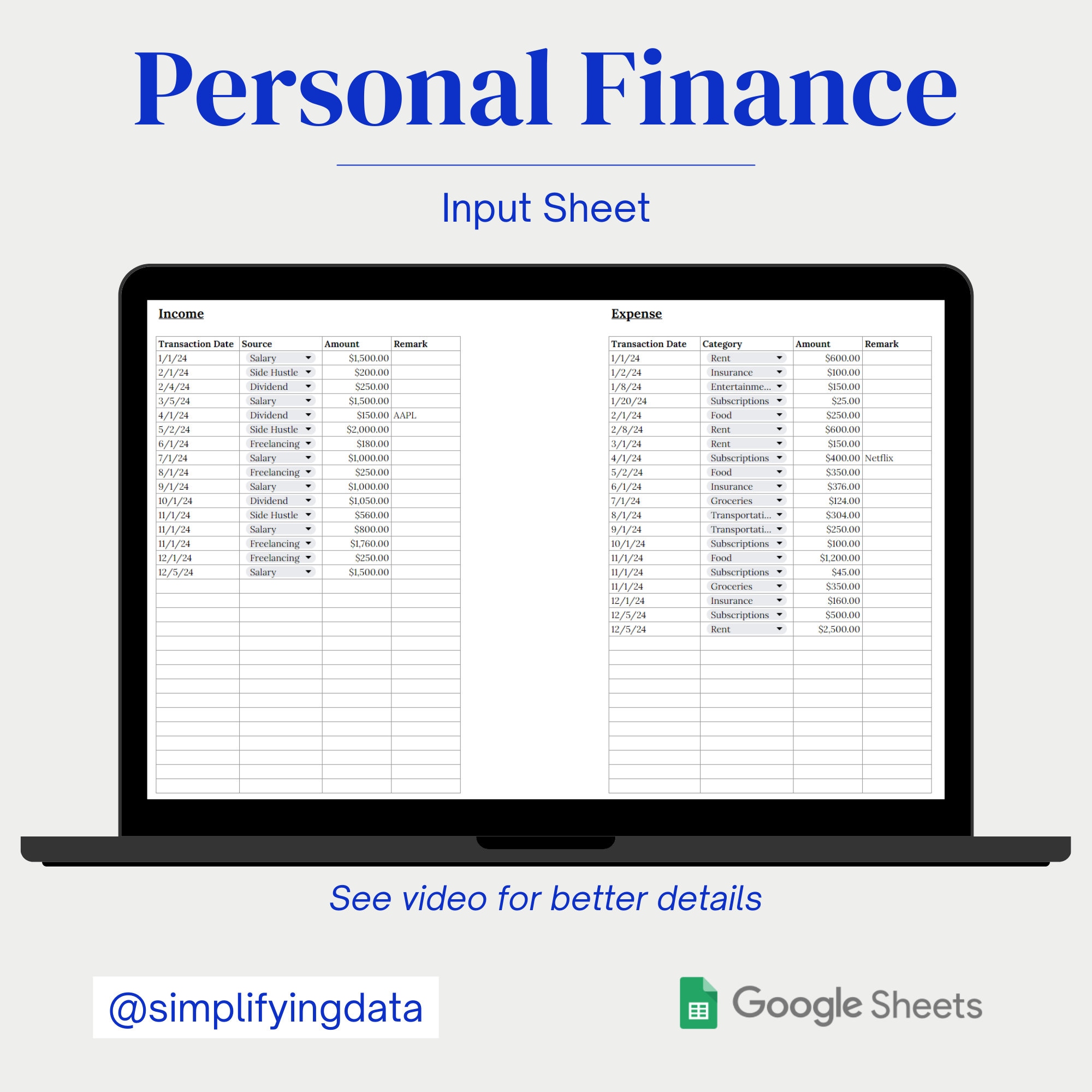 Personal Finance Dashboard Budget Tracker Google Sheet Interactive ...