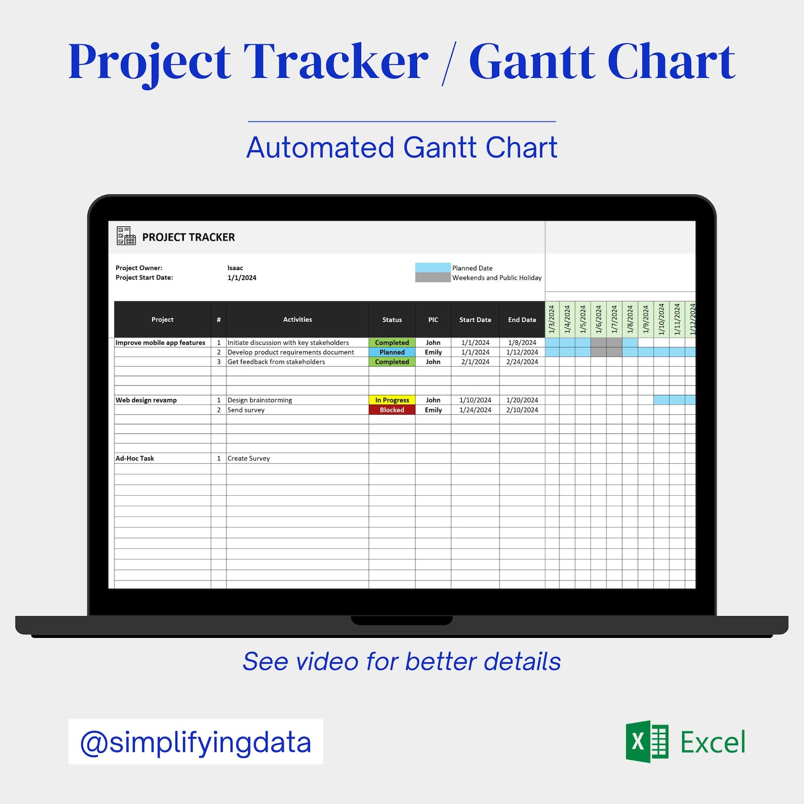 Project Tracker Timeline Management Template Simple Easy to Use Excel ...