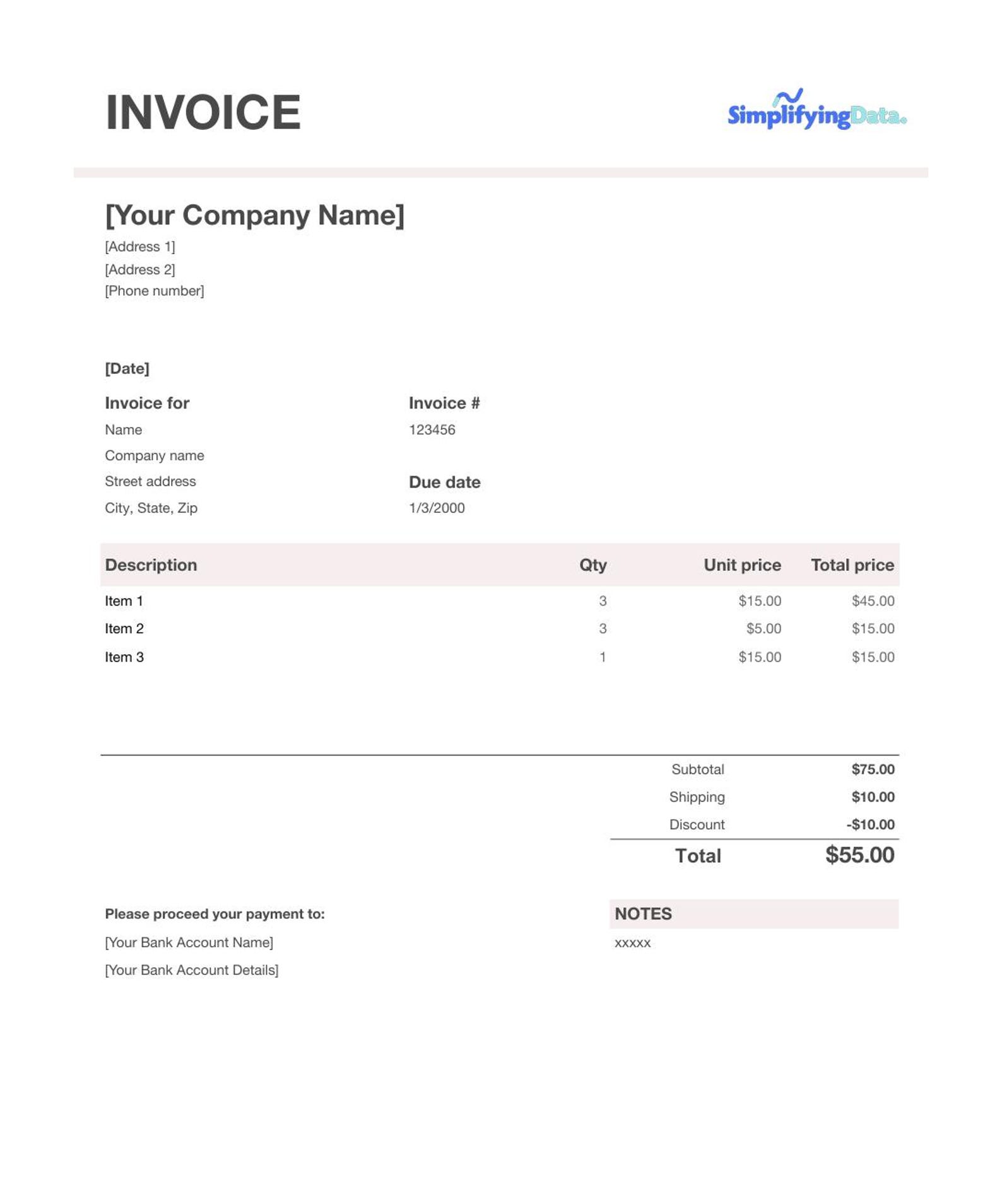 Invoice Template Editable Small Business Invoice Generator Google Sheet ...