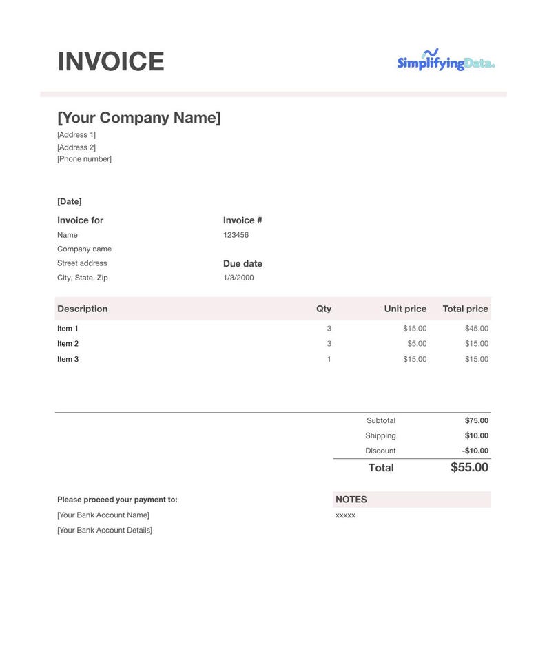 Invoice Template Editable Small Business Invoice Generator Google Sheet ...