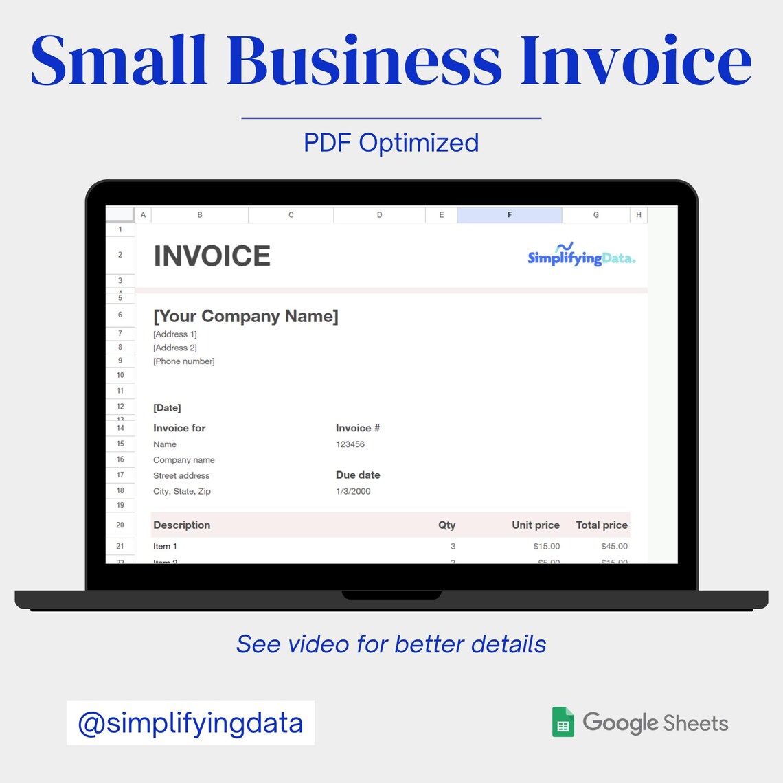 Invoice Template Editable Small Business Invoice Generator Google Sheet ...