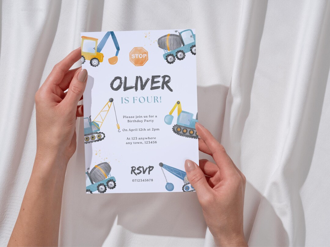 Construction Birthday Invitation | Builder Party Invite | Editable ...