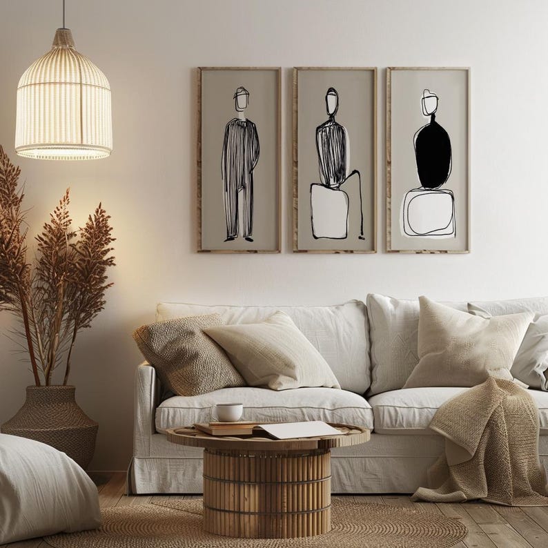 Abstract Figure Line Art Triptych, Geometric Shapes (digital Download ...