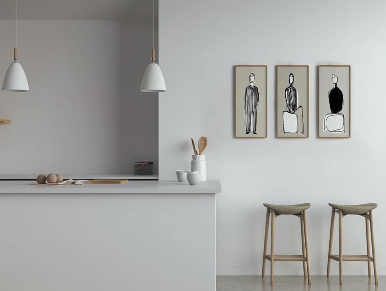 Abstract Figure Line Art Triptych, Geometric Shapes (digital Download ...