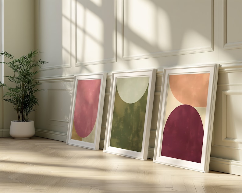 Set of 3, Mauve, Olive Green and Burgundy Color Palette, Abstract Art ...