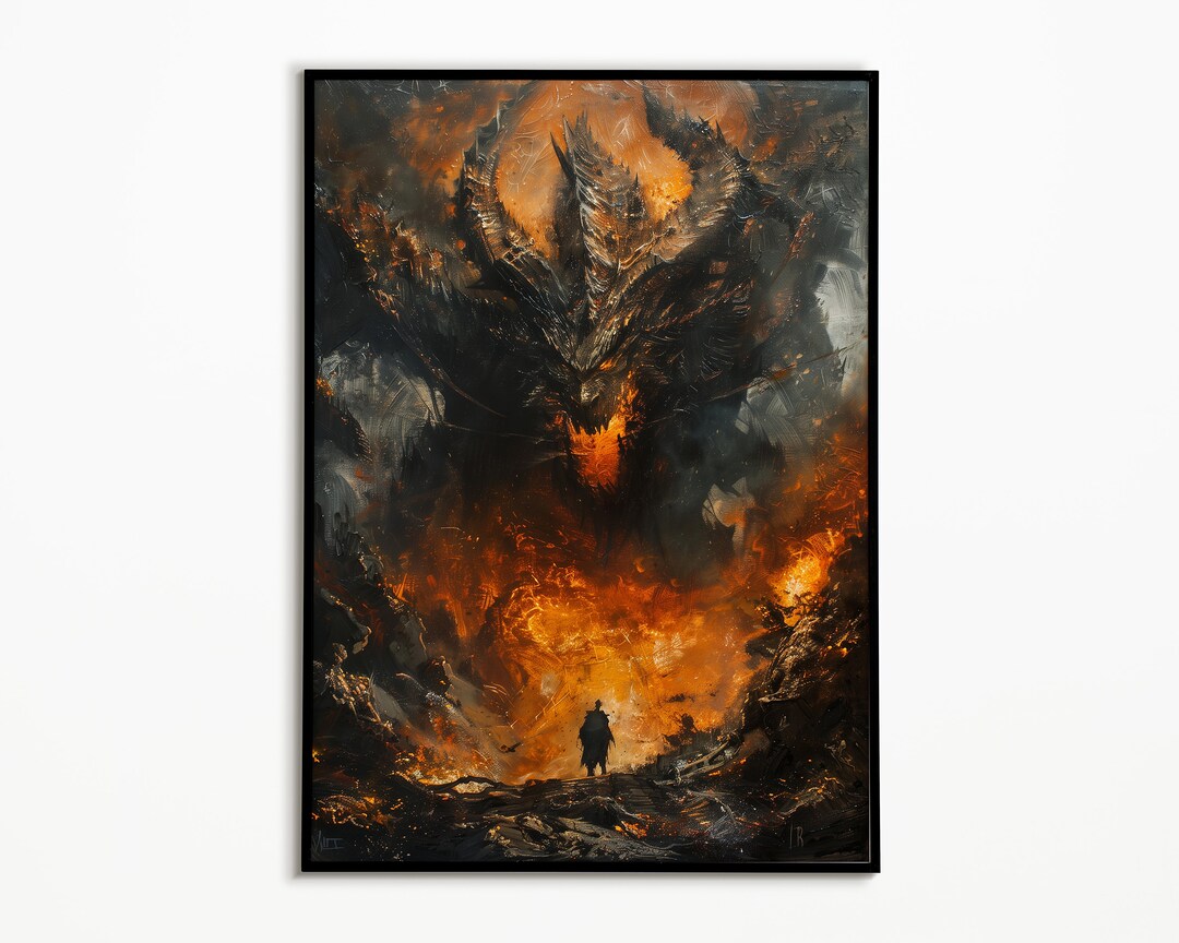 Fantasy Dragon Wall Art, Epic Dark Fantasy Painting Print, Geek Gift ...