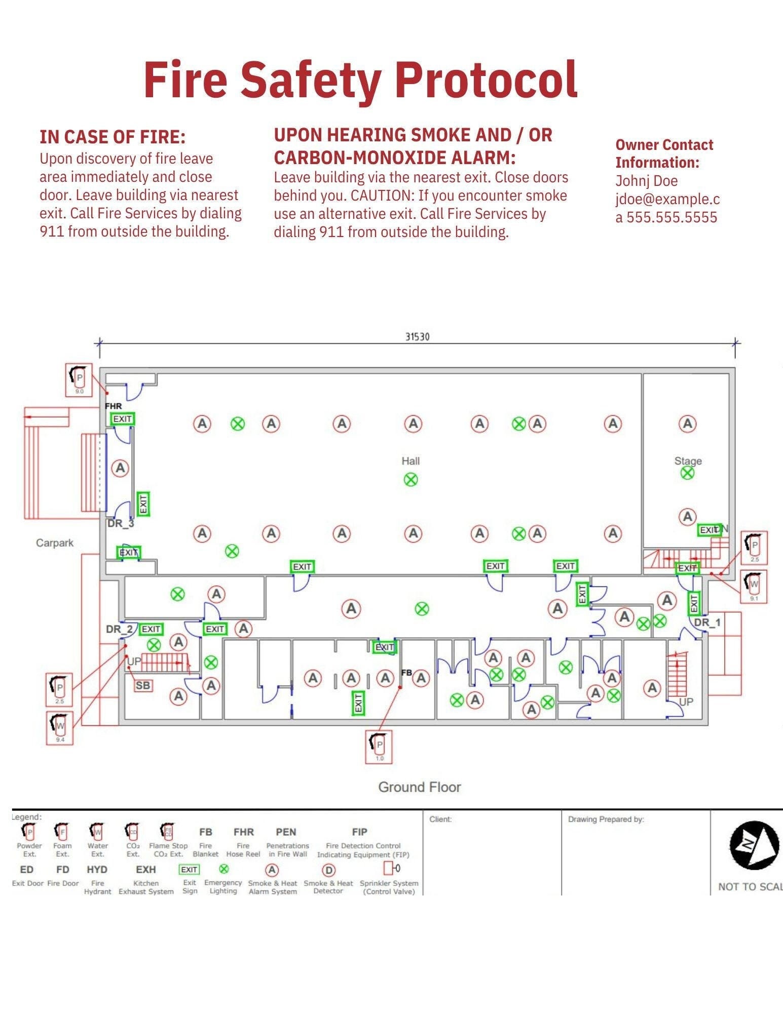 Fire Safety Protocol Plan - Emergency Exit Map | Fire Evacuation Plan ...