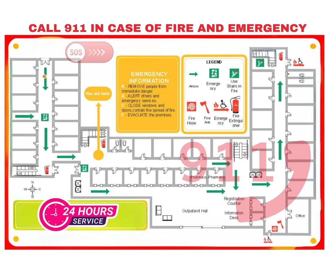 Customized Evacuation Diagram Emergency Fire Escape Plan Airbnb Signs ...