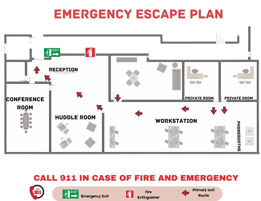 Evacuation Diagram Printable Fire Escape Plan Emergency Response Airbnb ...