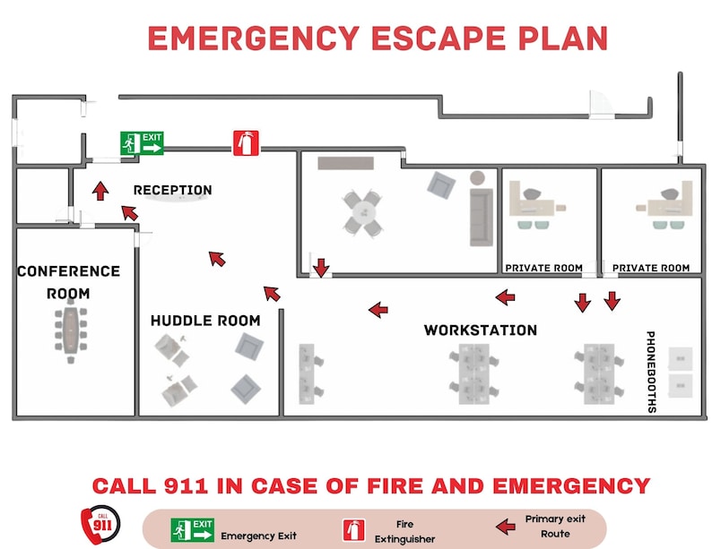 Evacuation Diagram Printable Fire Escape Plan Emergency Response Airbnb ...