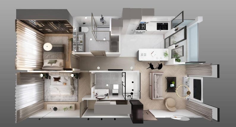 Custom Detailed 2D Floor Plan - Virtual Interior Design - Architectural ...