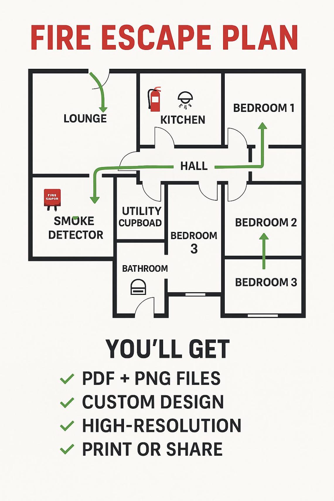 Child-friendly Fire Escape Plan | Customizable Emergency Exit Map ...