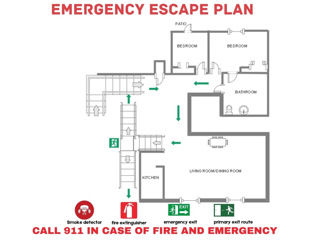 Customized Evacuation Diagram Emergency Fire Escape Plan Airbnb Signs ...