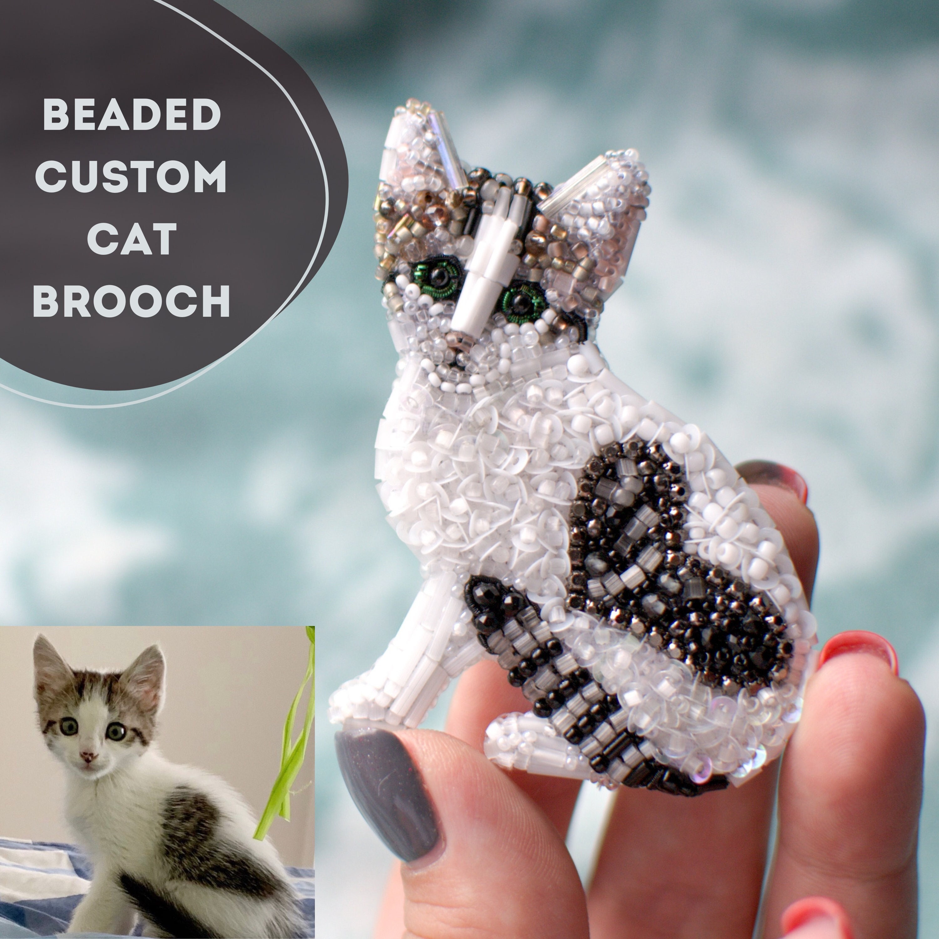 Beaded Custom Pet Portrait Brooch Cat Embroidery Jewelry Embroidered ...