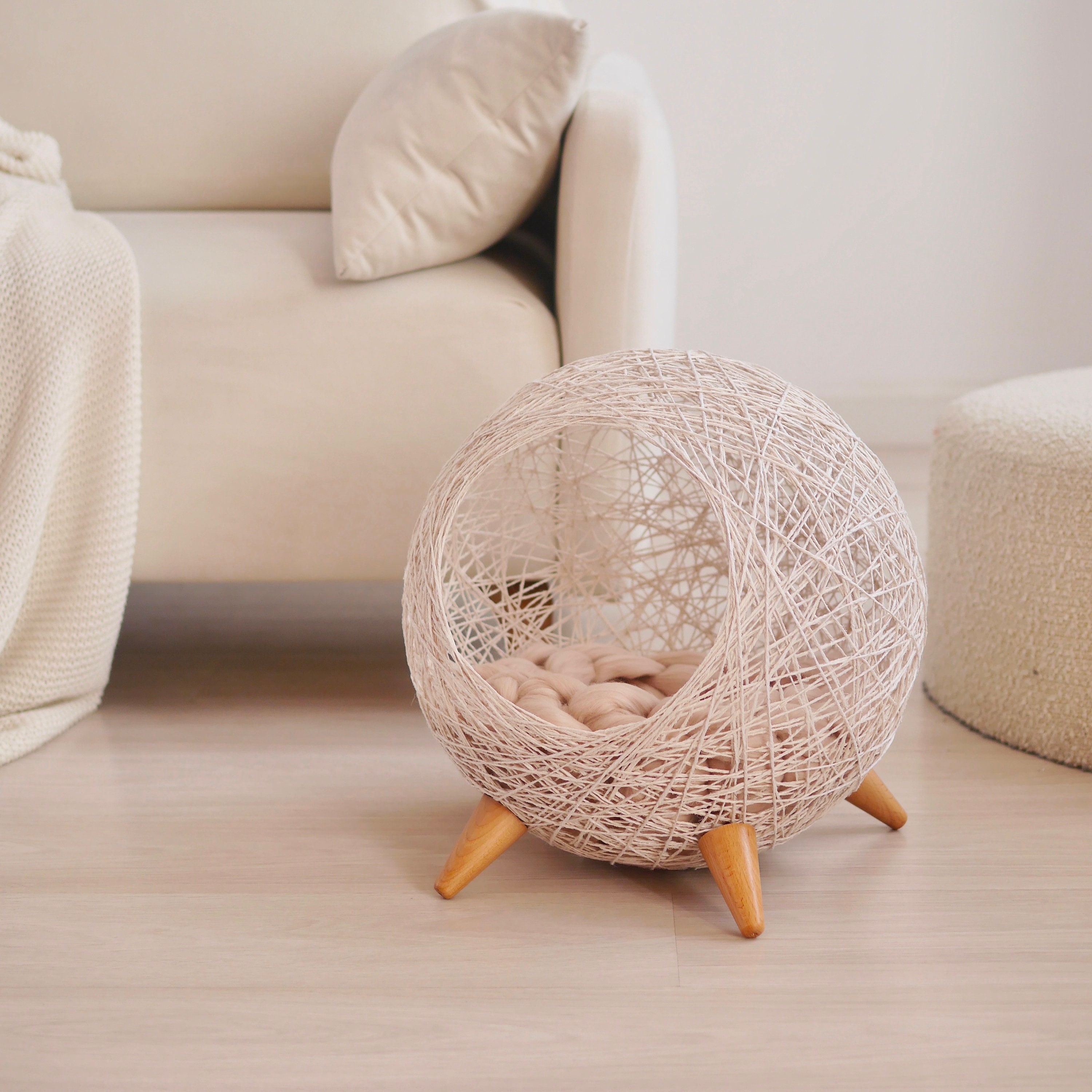 Cat Furniture. Cat Nest. Cat Wicker Bed. Natural Pet Bed. Merino Wool ...