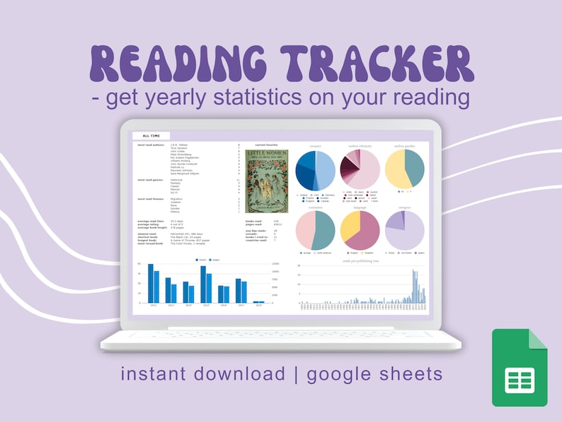 Yearly Book Reading Tracker Spreadsheet - Google Sheets (digital ...